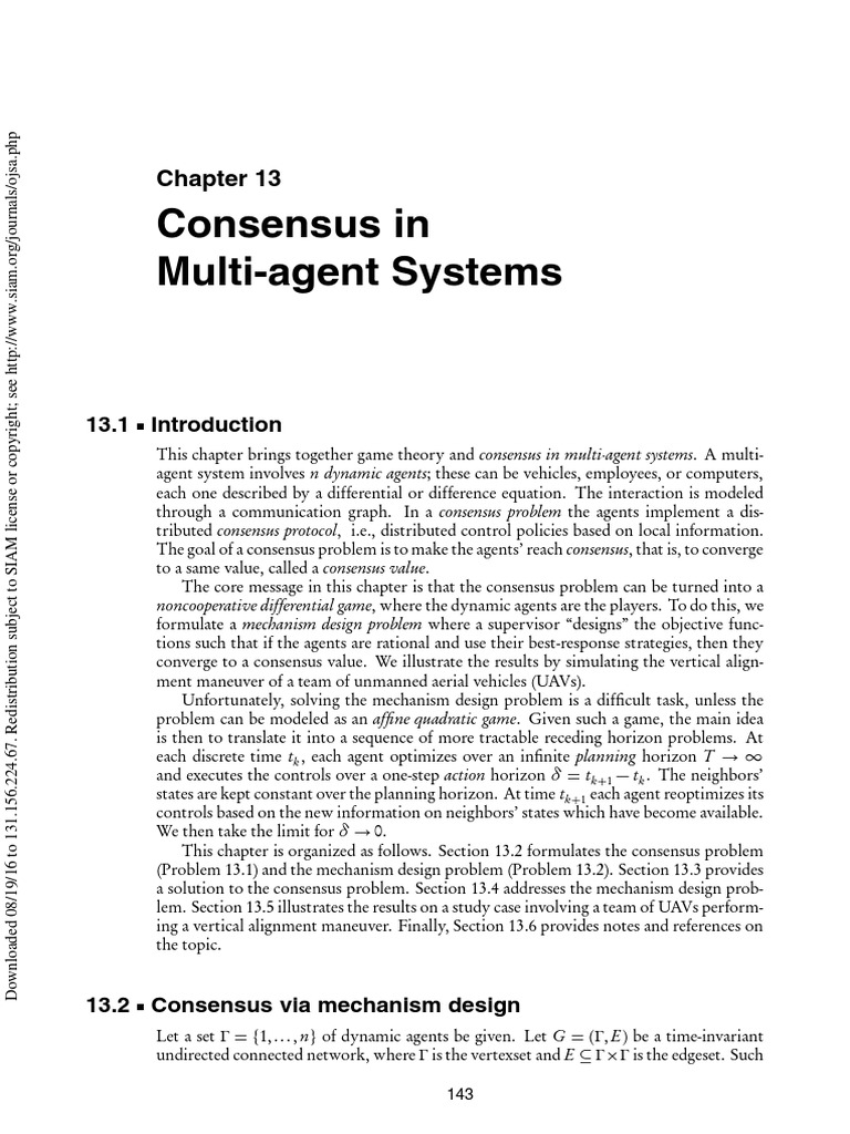 Consensus In Multi Agent Systems Pdf Function Mathematics Mathematics
