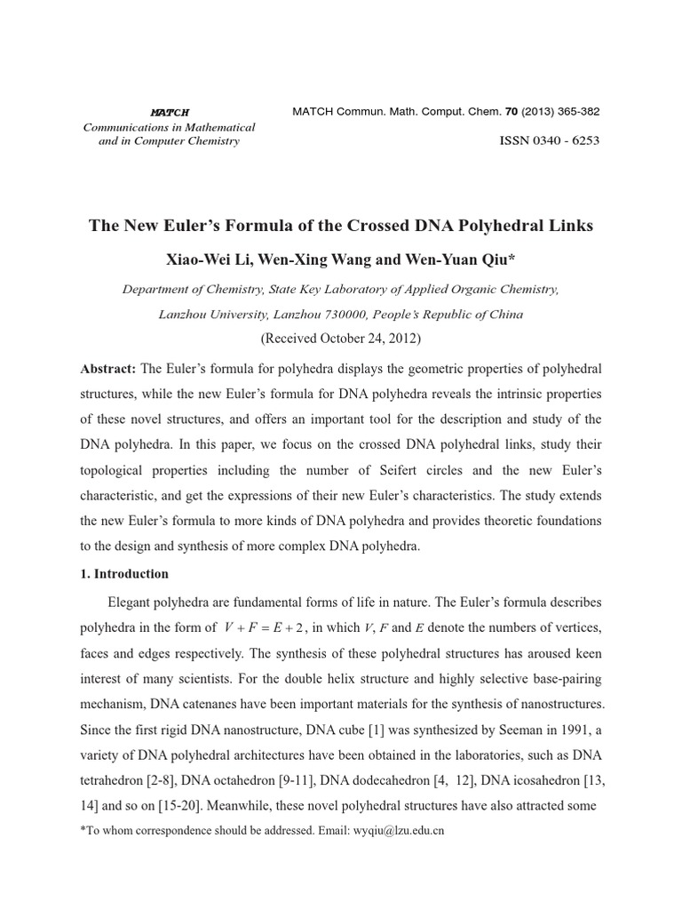 Li X. W. The New Euler's Formula of The Crossed DNA Polyhedral Links ...
