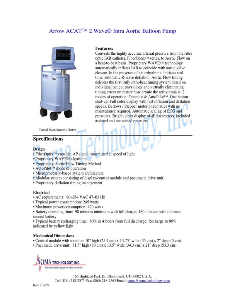 Arrow ACAT™ 2 Wave® Intra Aortic Balloon Pump: Specifications | PDF ...