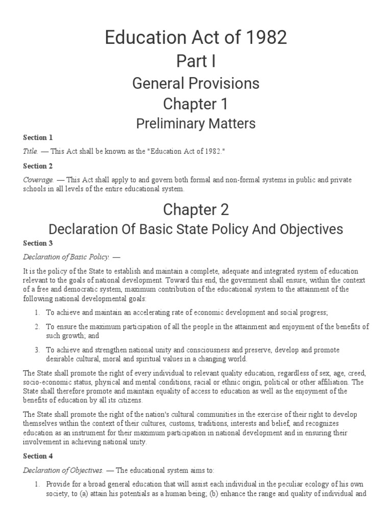 Education Act of 1982 | PDF | Teachers | Schools