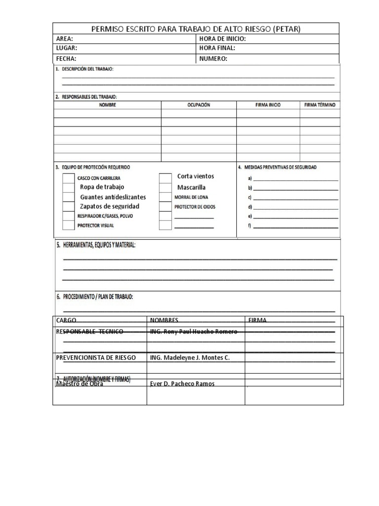 Permiso Escrito para Trabajo de Alto Riesgo | PDF