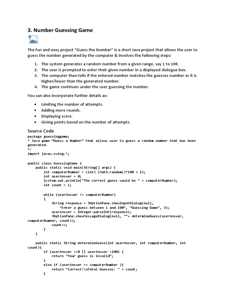 Number Guessing Game: Source Code | PDF | Games & Activities | Computers