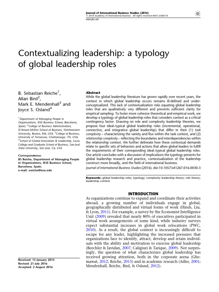 Contextualizing Leadership | PDF | Leadership | Complexity Contextualizing Leadership | PDF | Leadership | Complexity