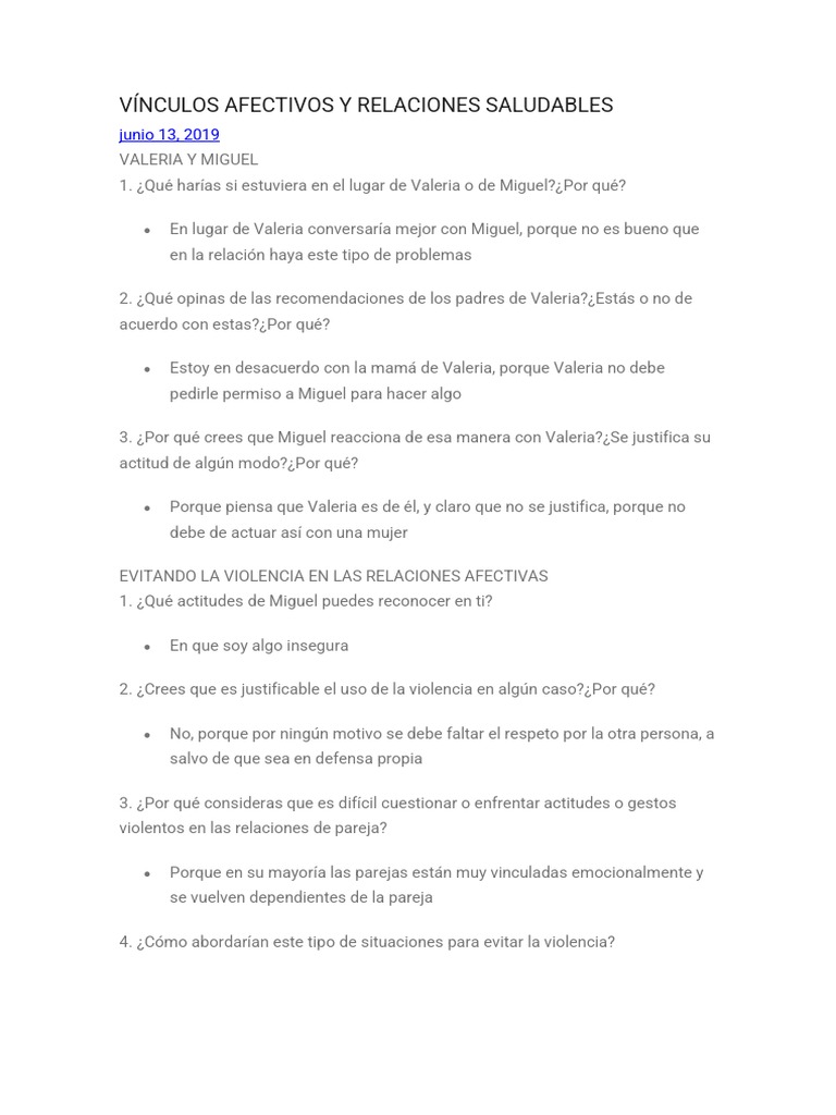 Relaciones saludables y comunicación asertiva: un análisis del caso de Valeria y Miguel | PDF ...