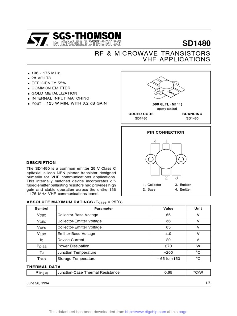 VHF Applications RF & Microwave Transistors: Pin Connection | PDF | Electrical Engineering ...