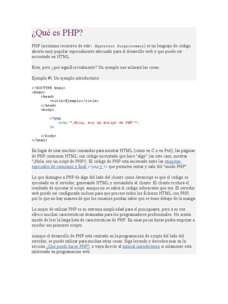 ¿Qué Es PHP?: Ejemplo | PDF | Informática