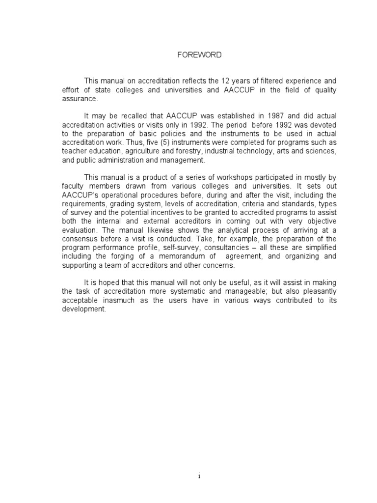 AACCUP Accreditation Manual Overview | PDF | Business