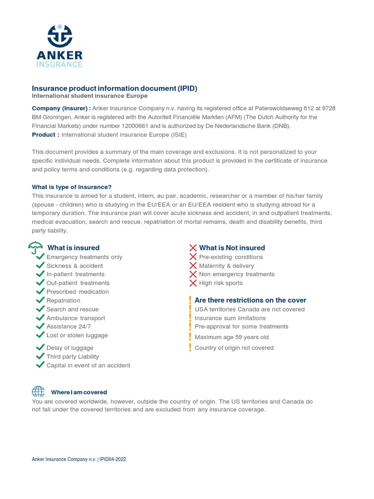 Insurance Product Information Document (IPID) : International Student ...