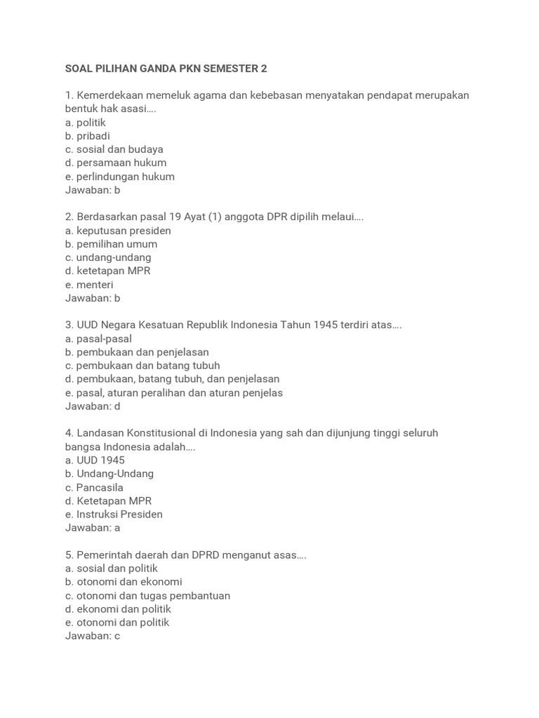 Soal Pilihan Ganda PKN Semester 2 Kelas X | PDF