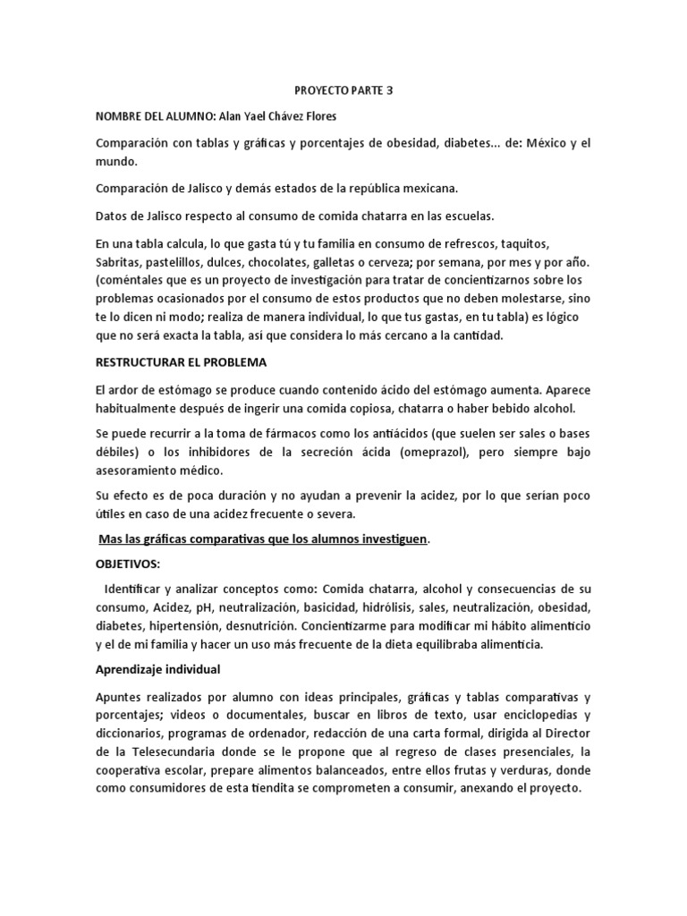 Proyecto Parte 3 | Descargar gratis PDF | Alimentos | Comida chatarra