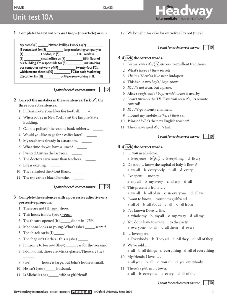 Unit Test 10A: Fourth Edition | PDF