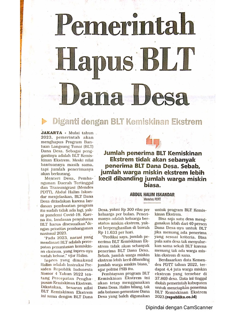 BLT Kemiskinan Ekstrem | PDF