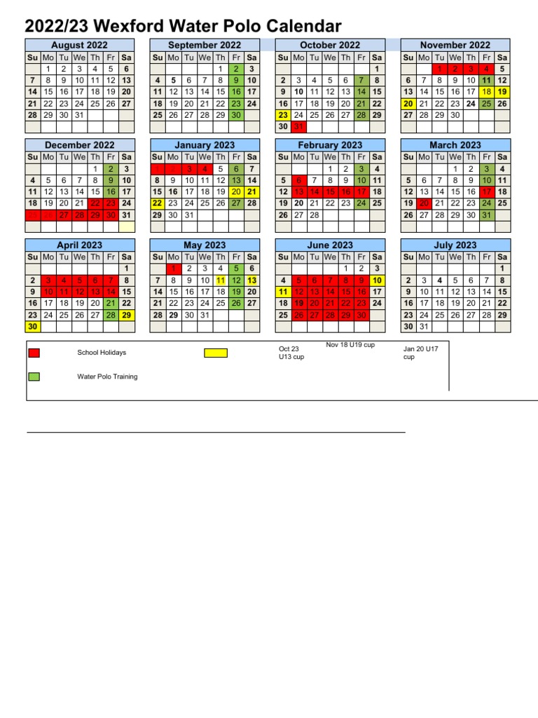 Wexford Water Polo Calendar 22022 23 | PDF