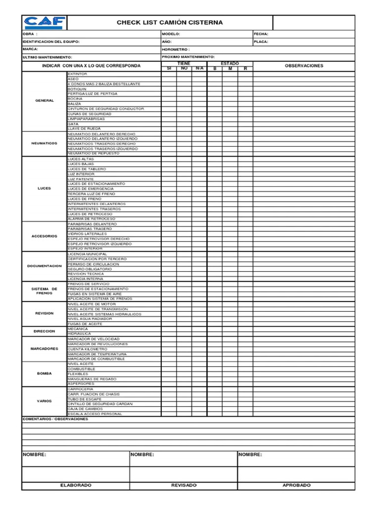 checklist cisterna | PDF