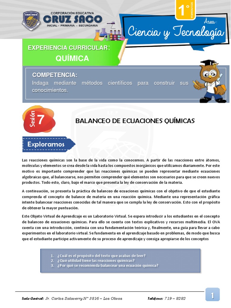 Balanceo de Ecuaciones Químicas | PDF | Química | Estequiometría