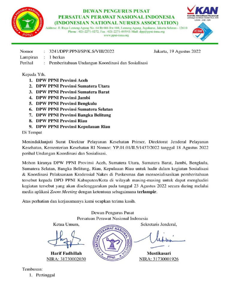 3241-Surat Pengantar-DPW Aceh, Sumatera Utara, Sumatera Barat, Jambi, Bengkulu, Sumatera Selatan ...