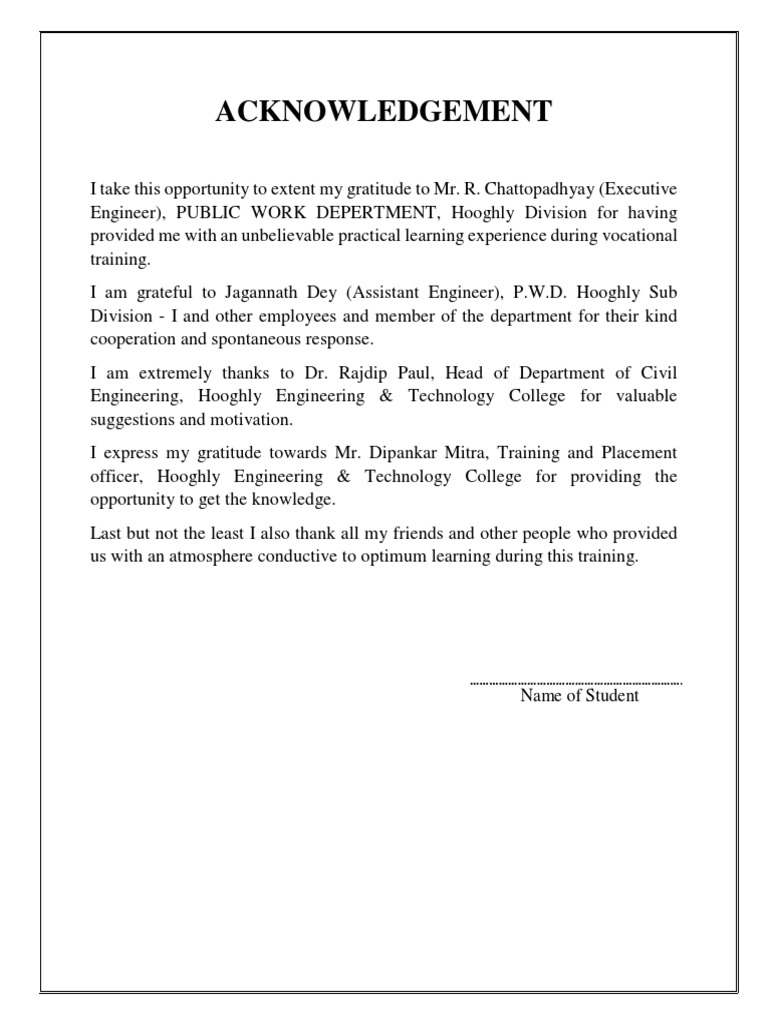 Acknowledgement: Name of Student | PDF | Engineer | Engineering