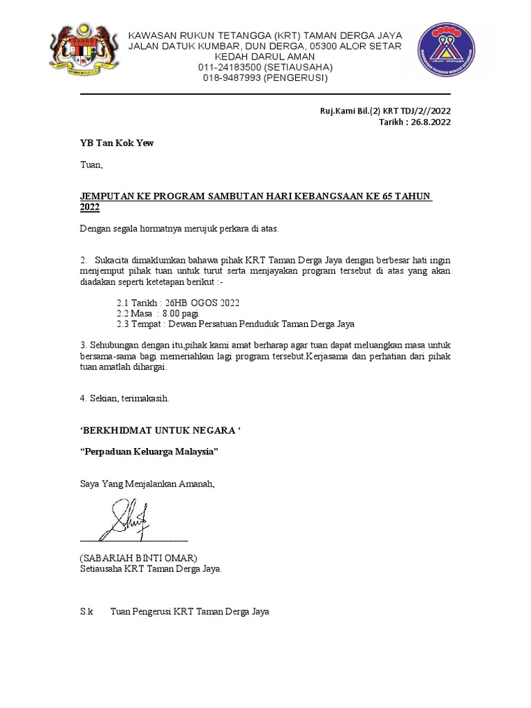 Surat Jemputan Program Merdeka Encik Tan Kok Yew | PDF