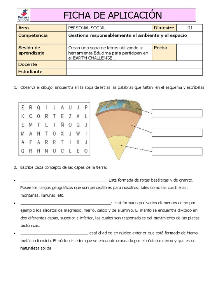 6to - PS - Ficha 2 - Semana 2 - La Tierra Elementos y Capas | PDF ...
