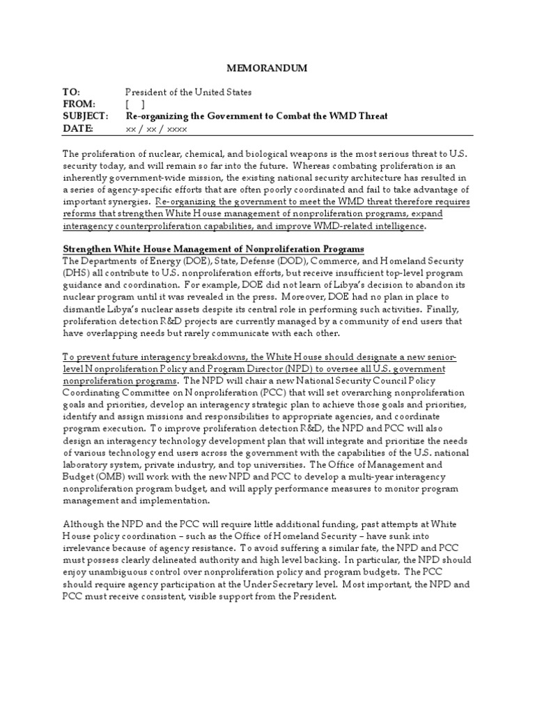 Sample Policy Memo | PDF | Nuclear Proliferation | United States ...