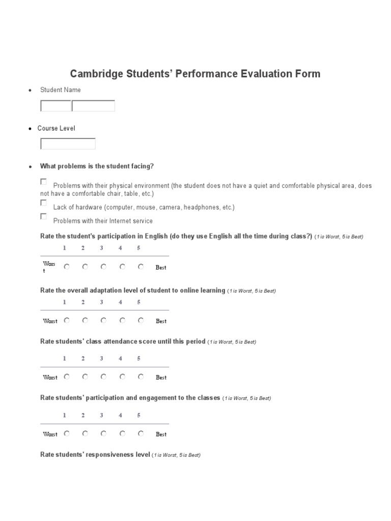 Cambridge Students' Performance Evaluation Form | PDF