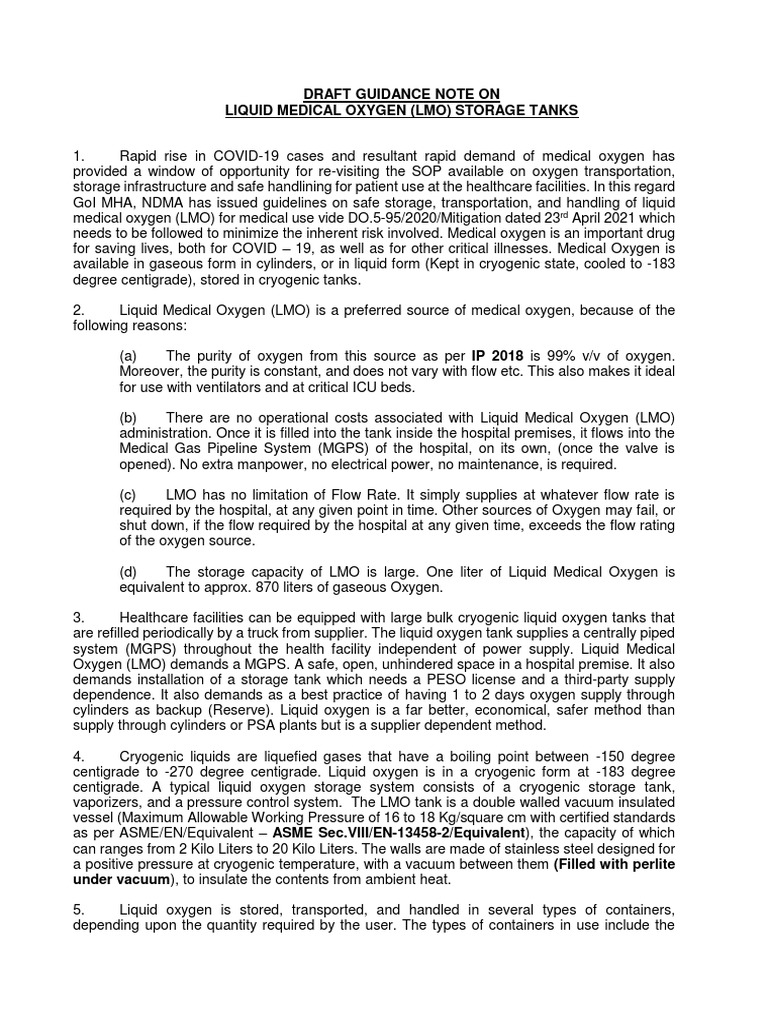 Guidance Note On LMO Storage Tanks | PDF | Oxygen | Valve