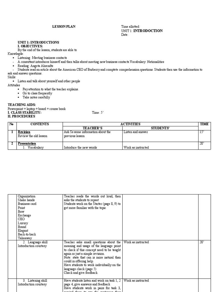 UNIt 1 - INTRODUCTIONS (B) | PDF | Reading Comprehension | Learning