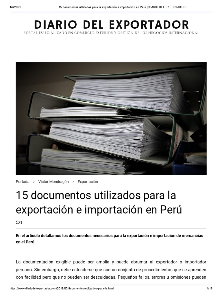 15 documentos utilizados para la exportación e importación en Perú | PDF | aduana | Póliza de ...