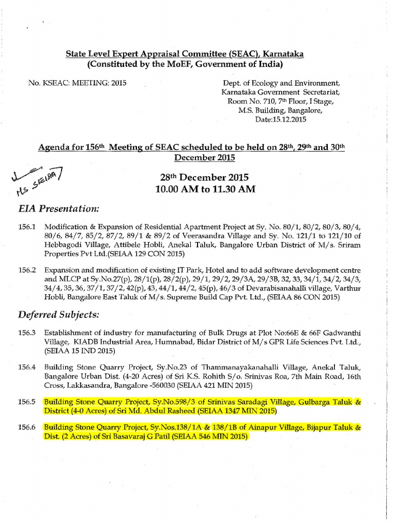 156th SEAC- Agenda | PDF | Bangalore