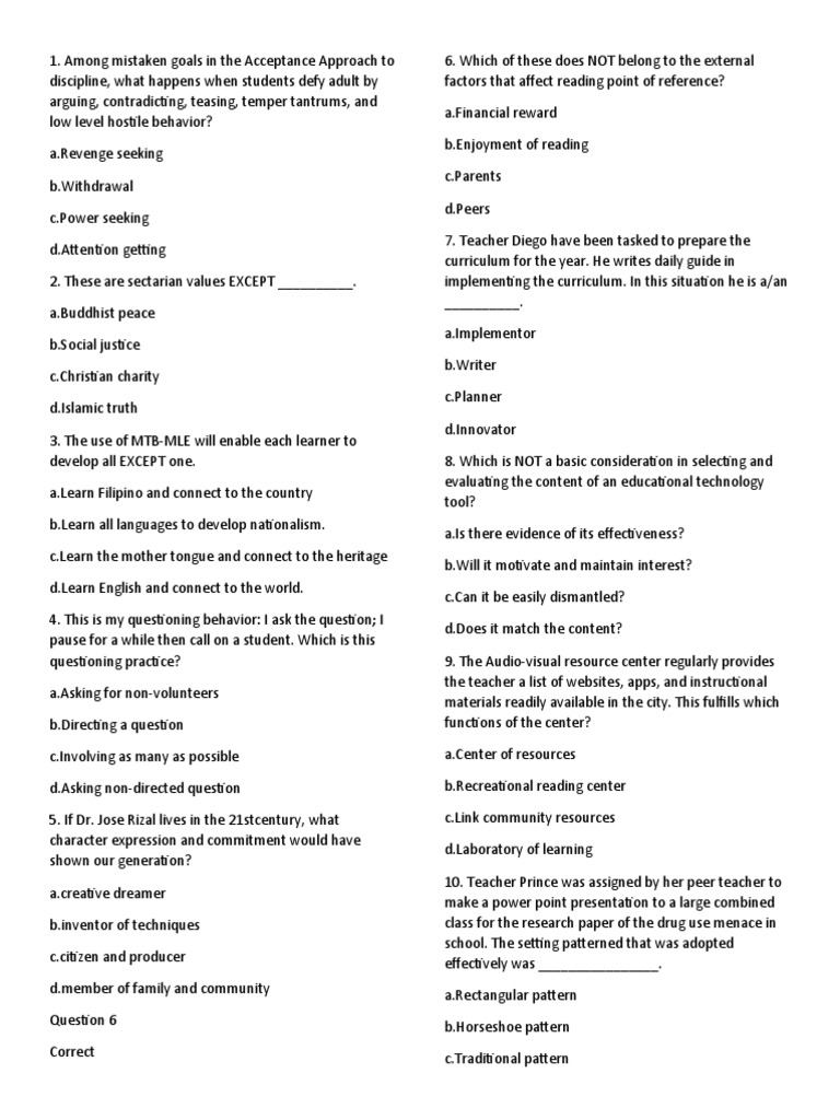 Part 1 Prof Ed - Question Without Answer | PDF | Teachers | Learning