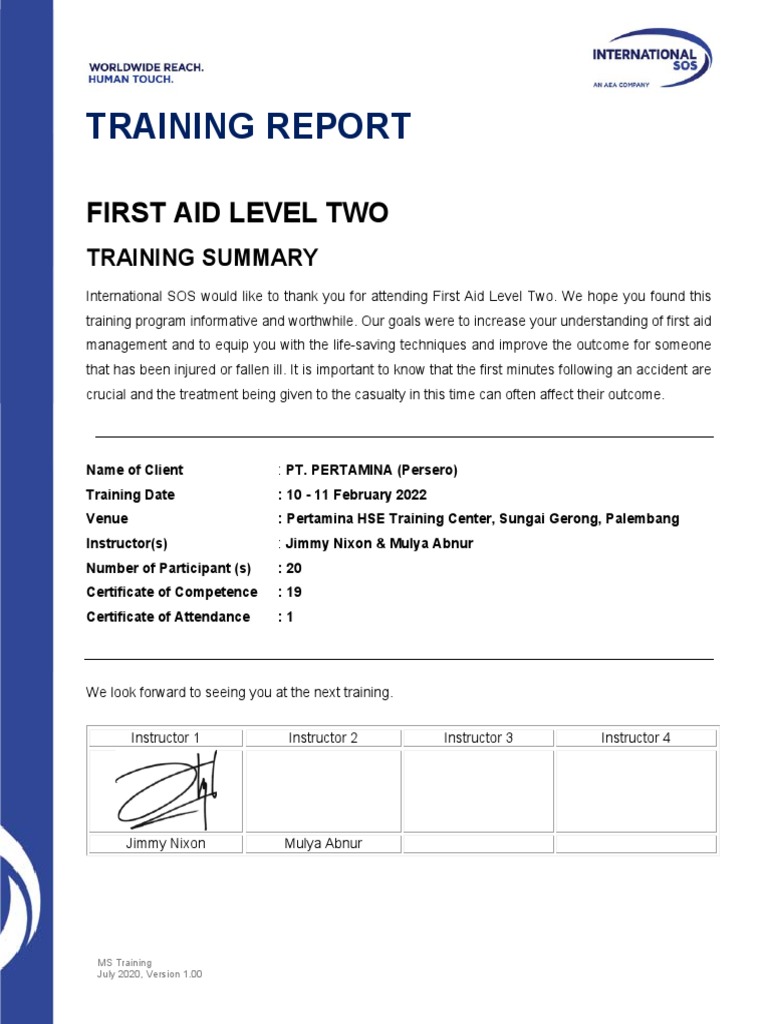First Aider Report HSE TC L02 FEB 10 - 11 2021 | PDF | First Aid | Learning