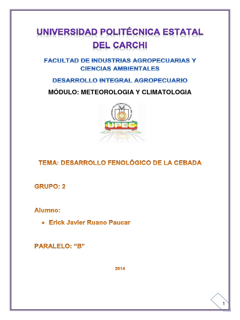 Fenologia de La Cebada | PDF | Cebada | Agricultura