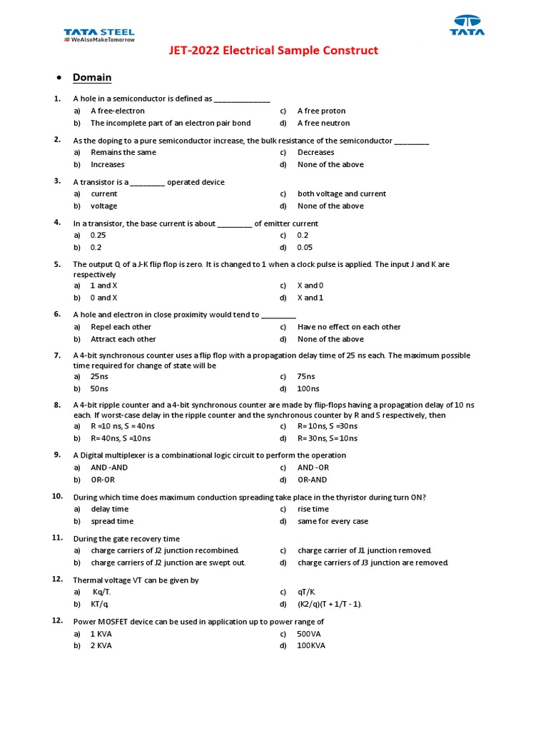 JET Sample Paper Electrical | PDF | Electric Motor | Transformer