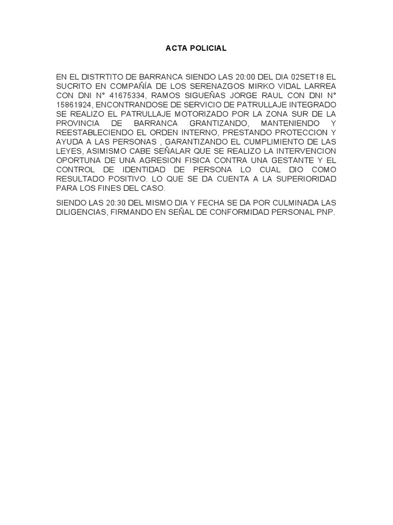 Acta Policial | PDF | Ciencias sociales