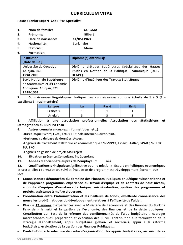 CV Guigma Mazard Group | PDF | Économie | Burkina Faso