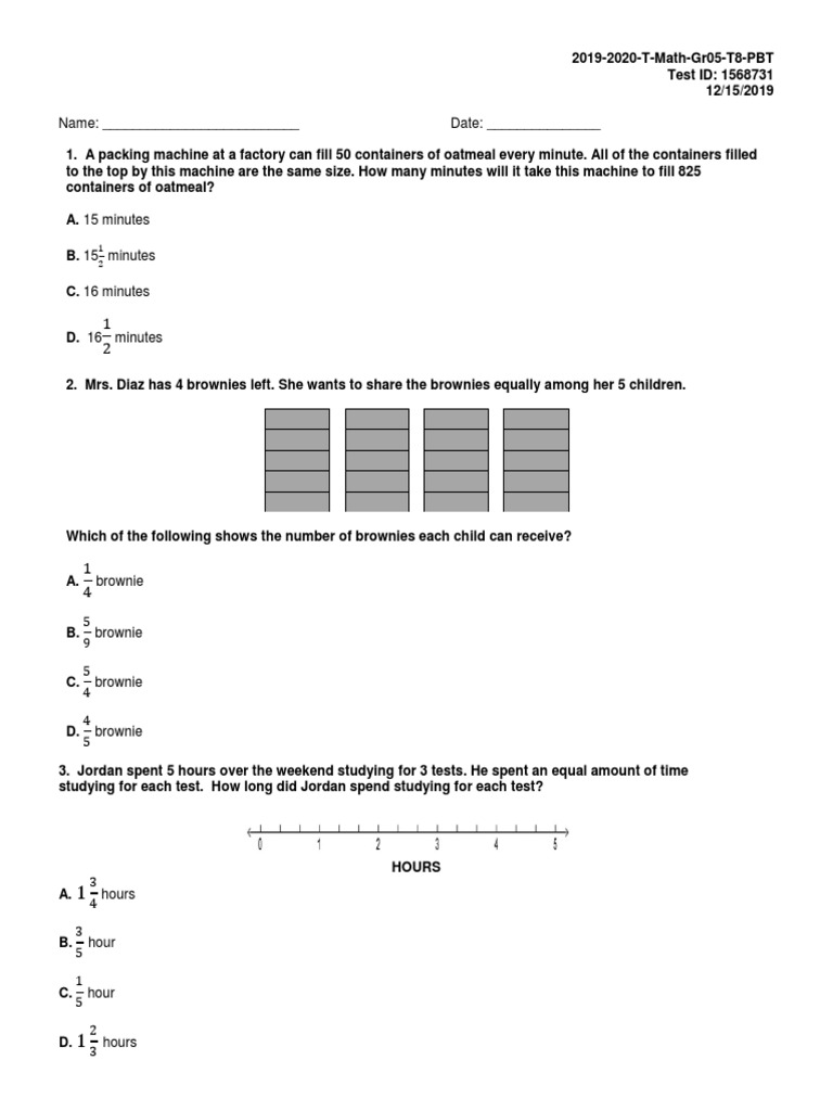 Grade 5 Math Practice Test 2019-2020 | PDF | Home & Garden