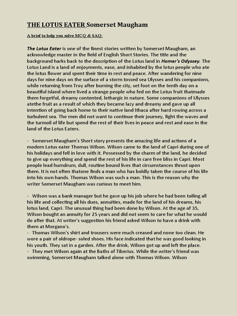 The Lotus Eater Is One of The Finest Stories Written by Somerset ...
