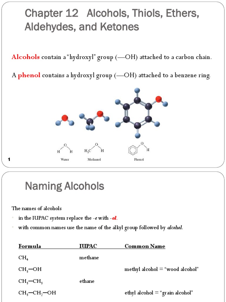 Chapter 12 Alcohols, Thiols, Ethers, Aldehydes, and Ketones | PDF ...