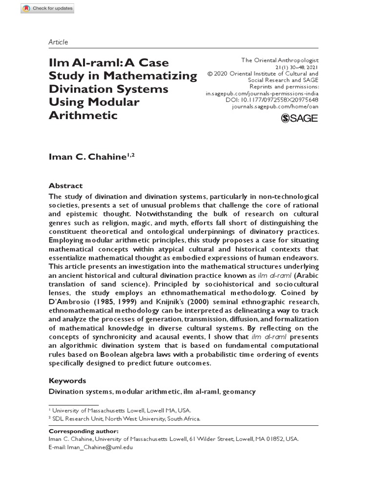 A Case Study in Mathematizing Divination Systems Using Modular | PDF | Divination | Synchronicity