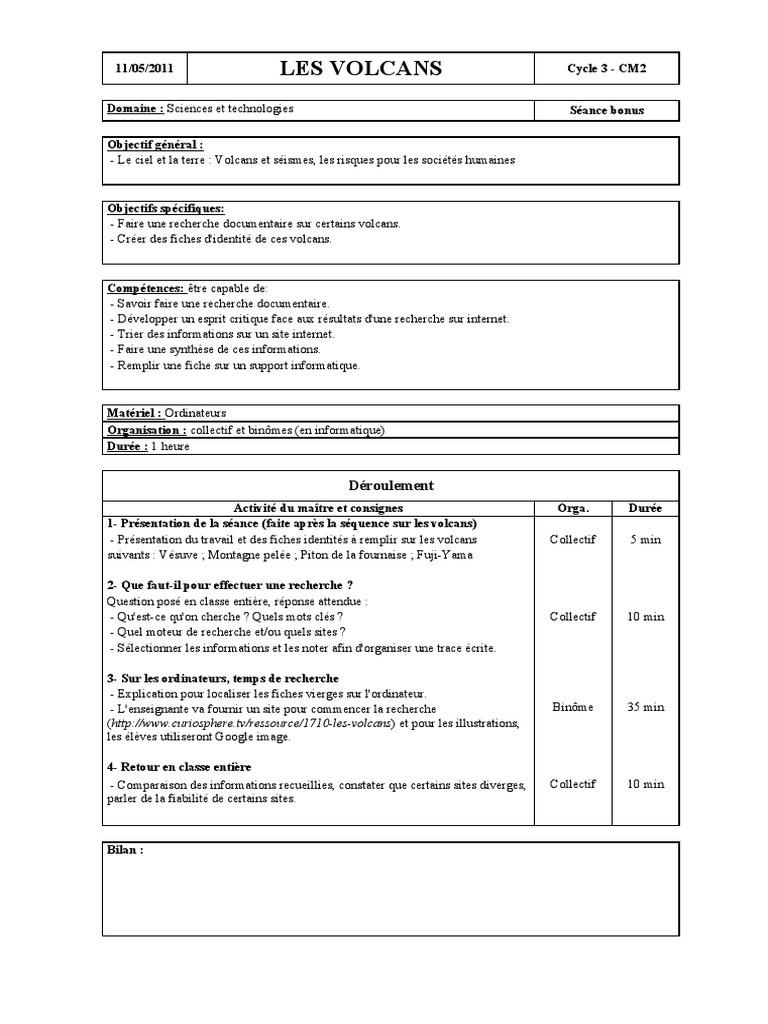 Séquence sur les volcans pour CM2 | PDF | Volcan | Recherche d'information