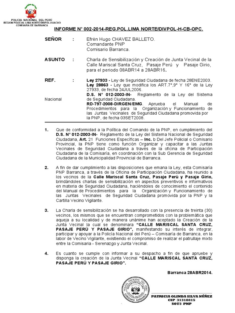 02 - Informe Creación Junta Vecinal | PDF | Perú | Justicia