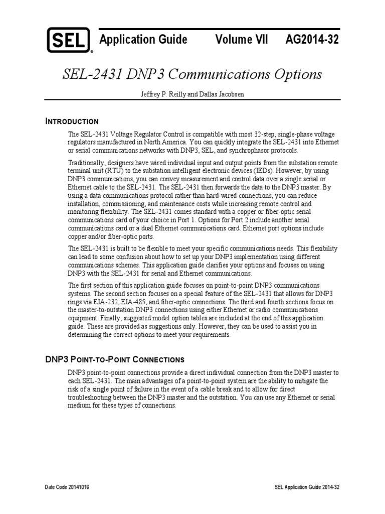 SEL-2431 DNP3 Communications Options: Application Guide AG2014-32 | PDF ...