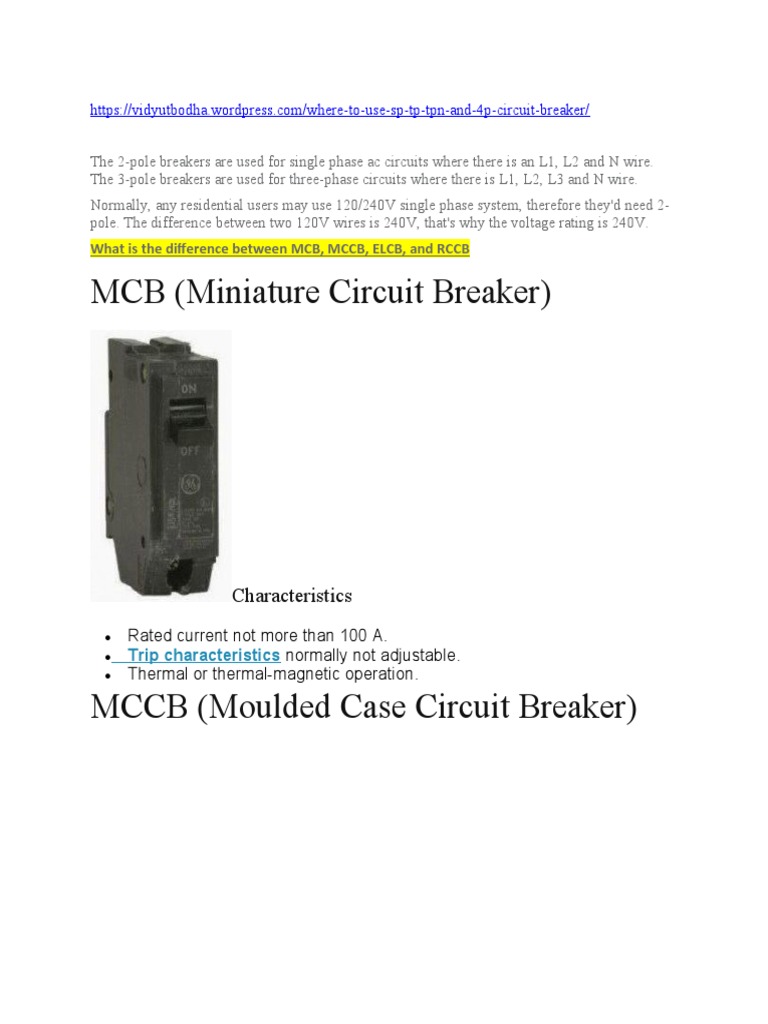 MCB (Miniature Circuit Breaker) : Characteristics | PDF | Electrical ...