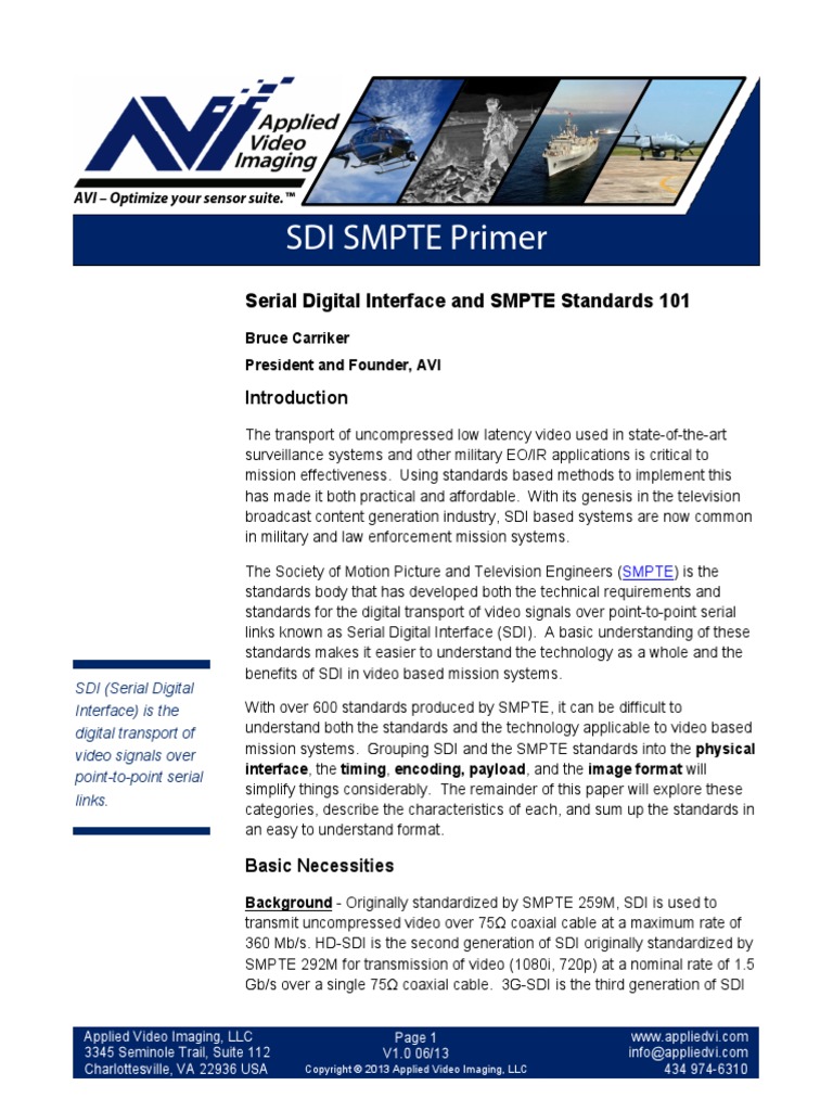 Sdi Smpte Primer: Serial Digital Interface and SMPTE Standards 101 ...