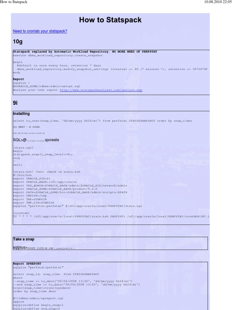 How To Statspack | Download Free PDF | Sql | Computer Programming