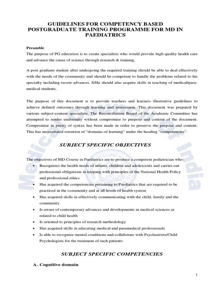Guidelines For Competency Based Postgraduate Training Programme For MD in Paediatrics | Download ...