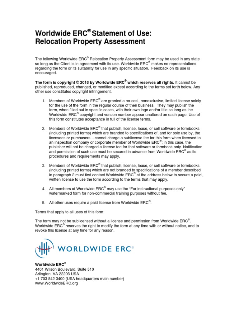 Relocation Property Assessment With Statement - ERC | PDF | License ...