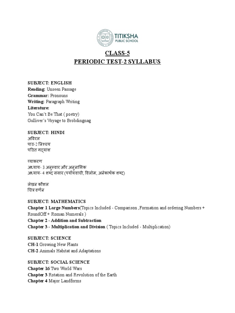 Class 5 Syllabus Sheet | PDF | Grammar | Languages