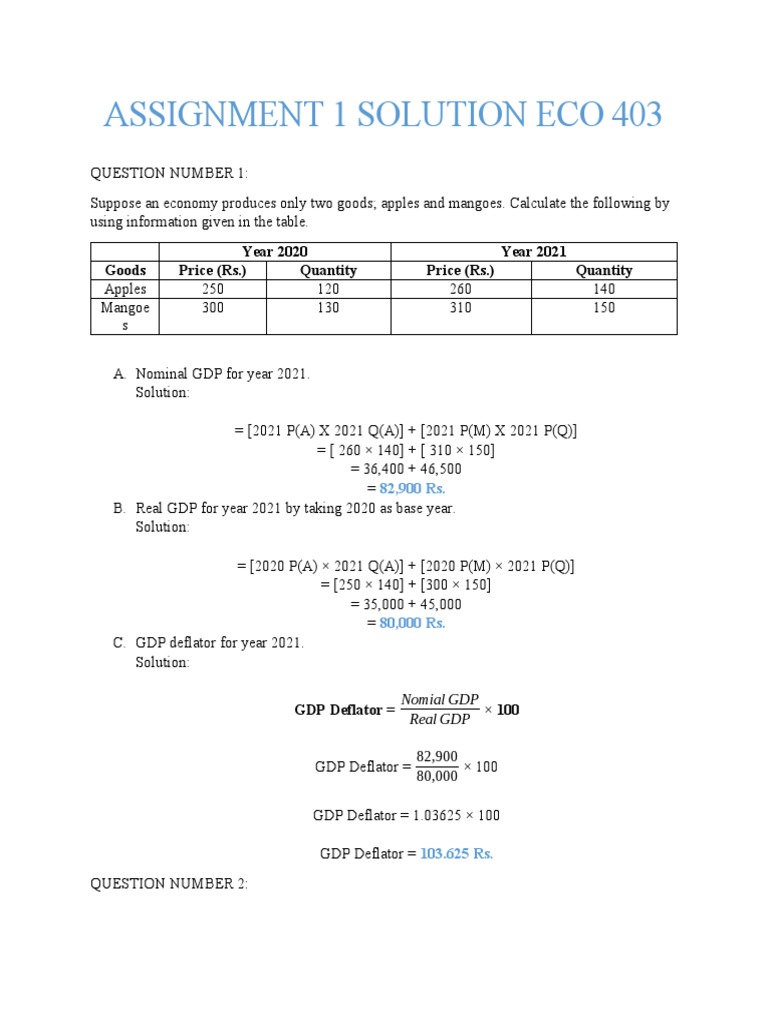 Assignment 1 Solution Eco 403 | PDF | Gdp Deflator | Macroeconomics