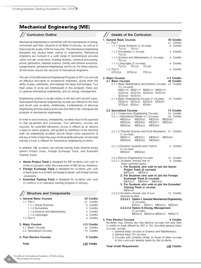 Mechanical Engineering (ME) Curriculum Outline Details of The Curriculum | PDF | Engineering ...